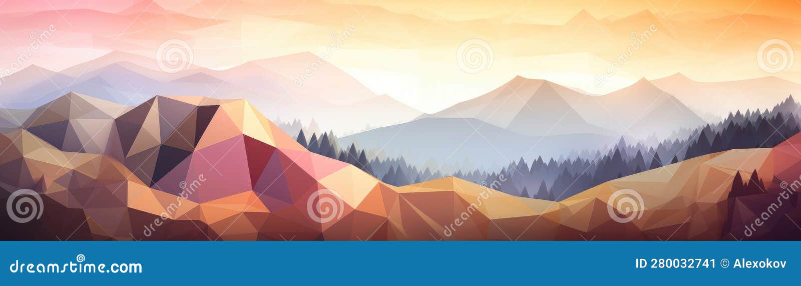 Abstract Geometric Mountain Range with Pastel Colors Gradient Digital Art Stock Illustration ...