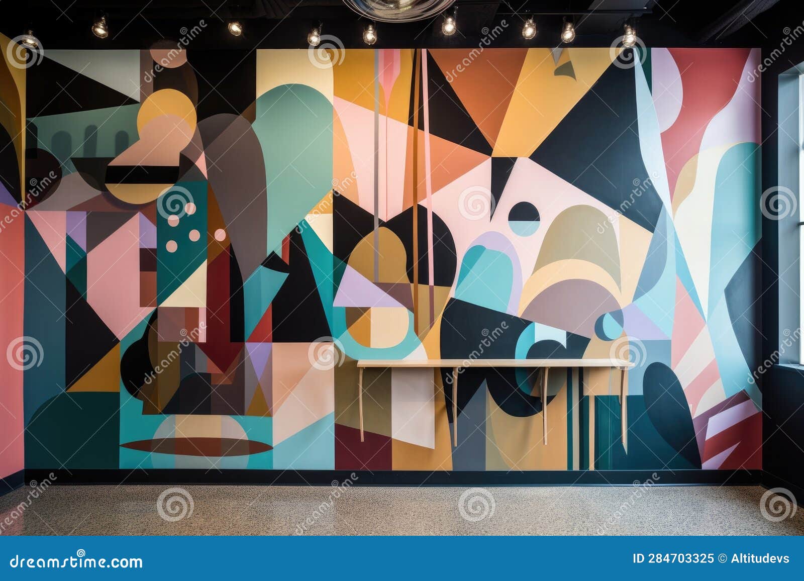 Abstract Geometric Mural with Bold Shapes Represented in Different ...