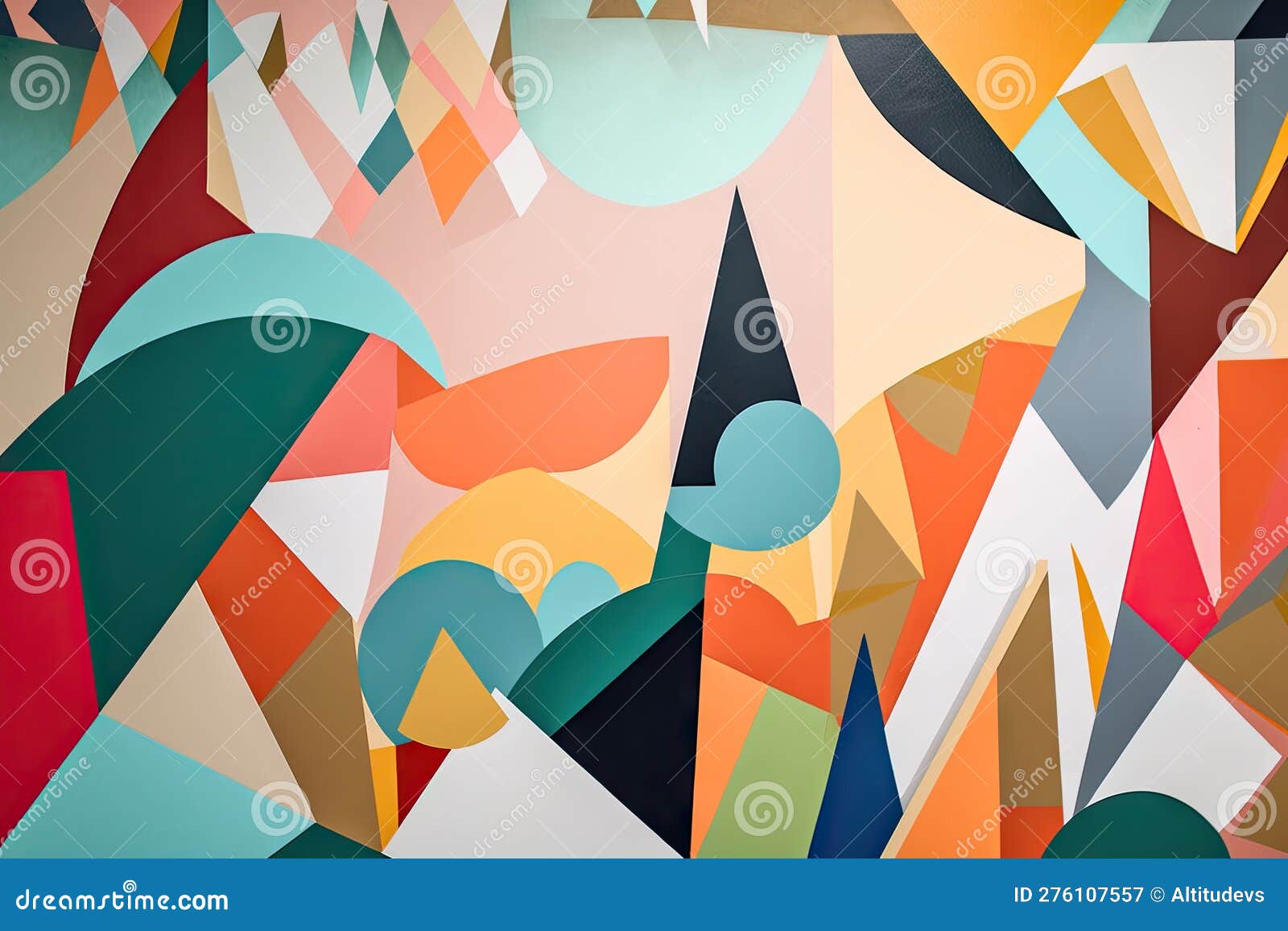 Abstract Geometric Mural Made of Cut and Pasted Paper, Adding Color and ...