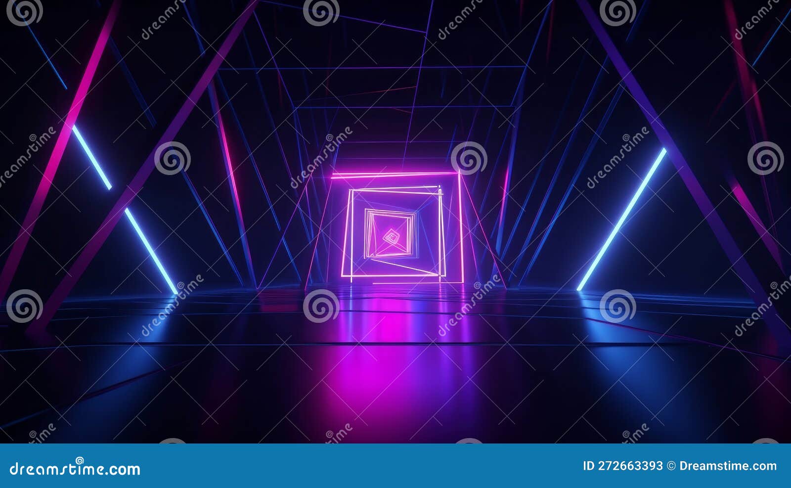 An Abstract Geometric Neon Background is Depicted in a 3D Render ...