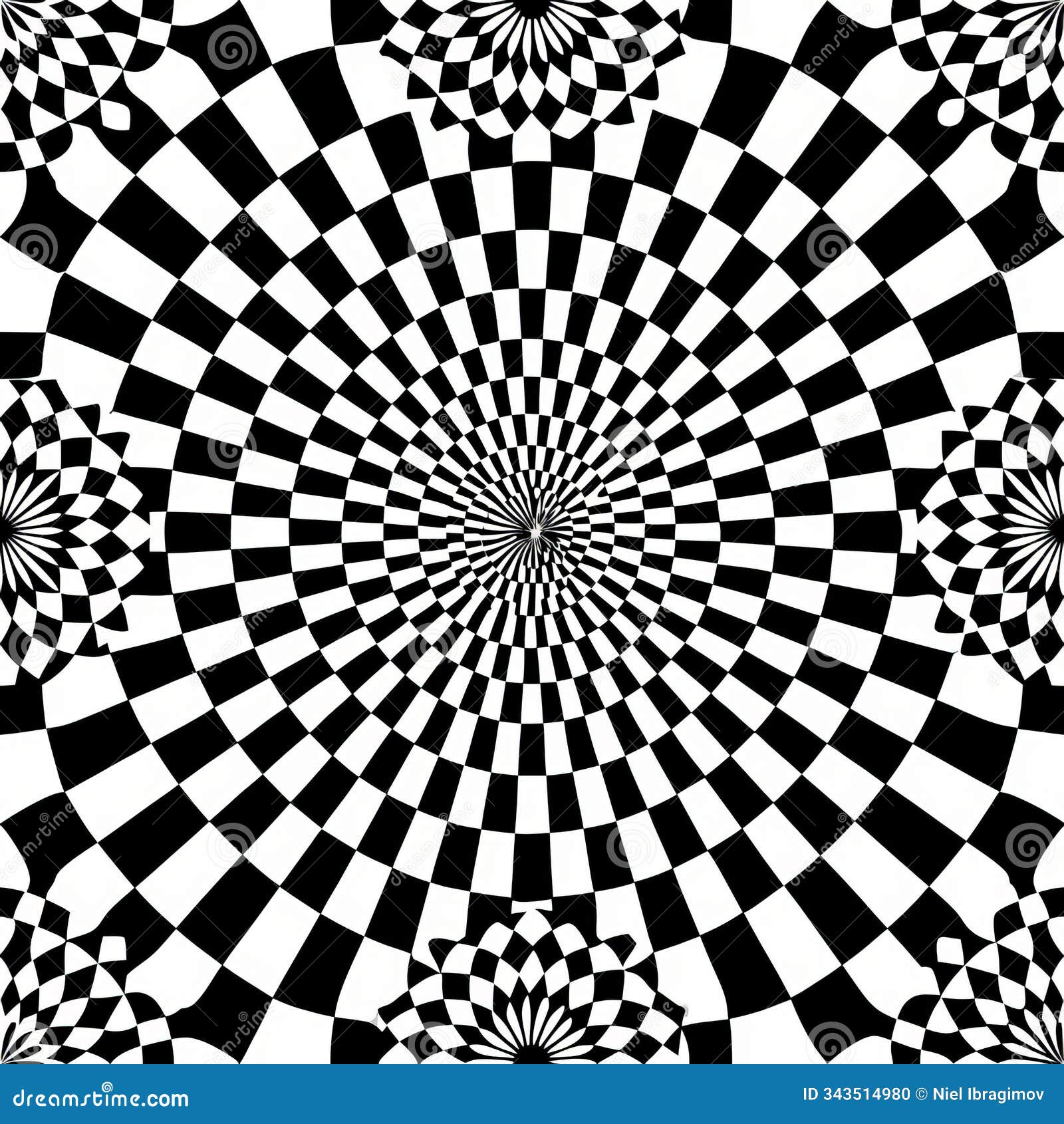 Abstract Geometric Optical Illusion with Black and White Checkered ...