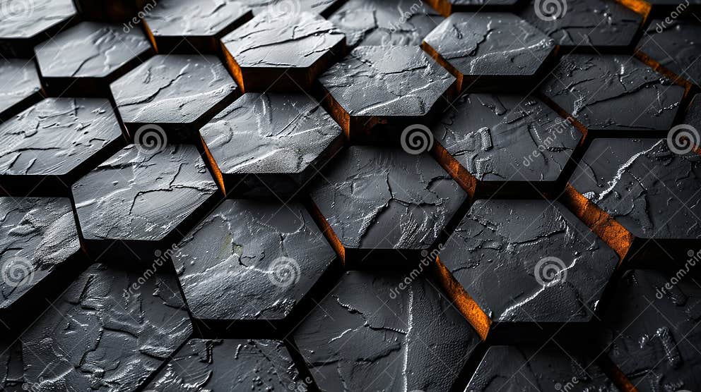 Abstract Geometric Pattern of Dark Hexagonal Tiles with a Subtle Orange ...
