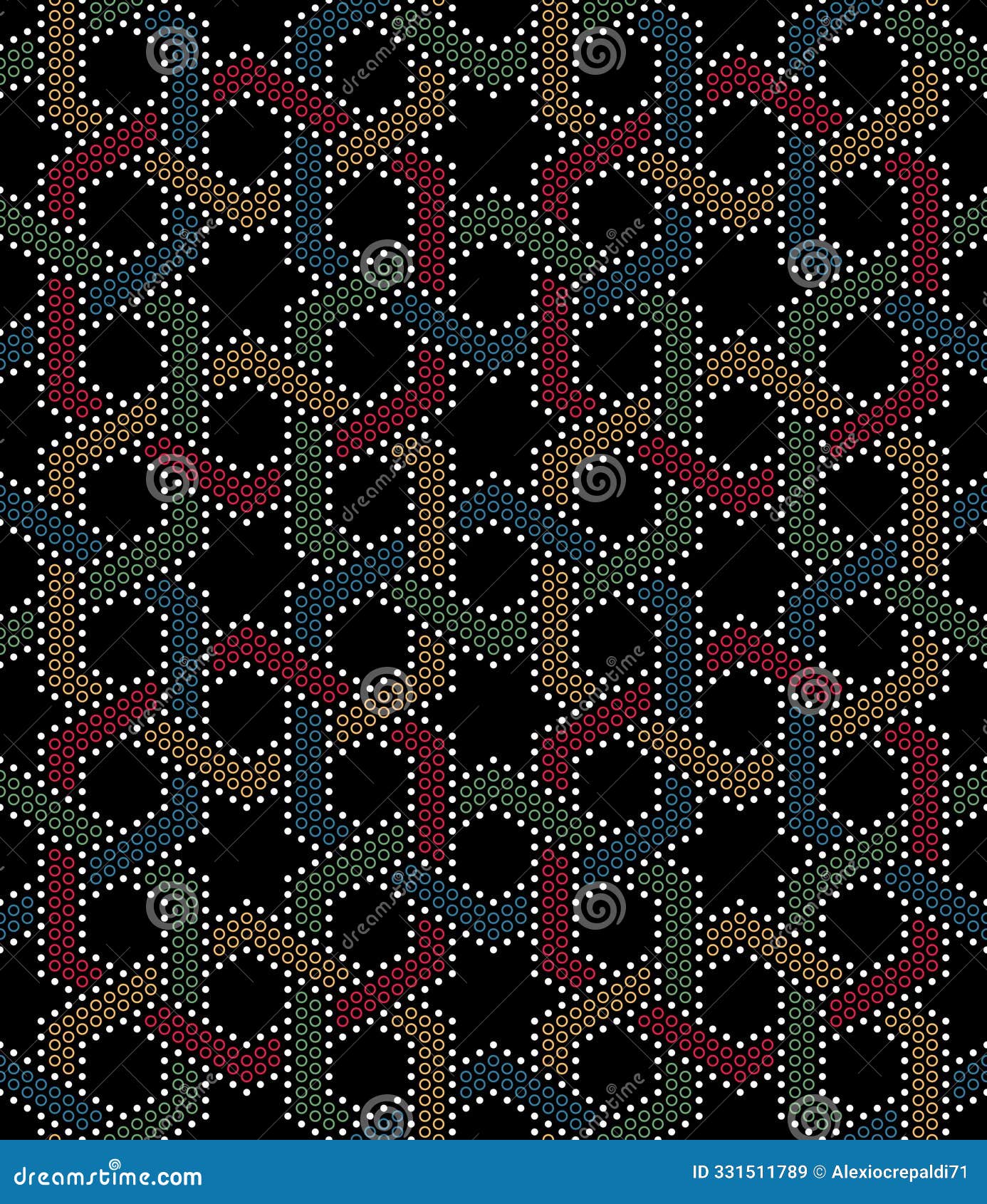 Abstract Geometric Pattern with Intersecting Dotted Hexagons on a Black ...
