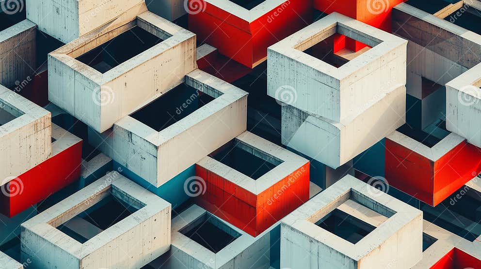 Abstract Geometric Pattern of Red and White Cubes in Modern ...