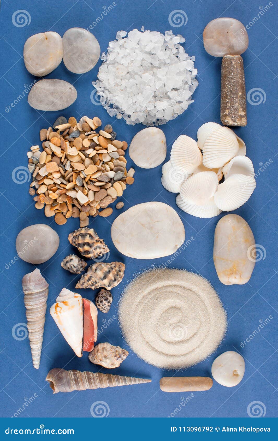 Abstract Geometric Pattern of Various Sea Shells, Sand and Stone Stock ...