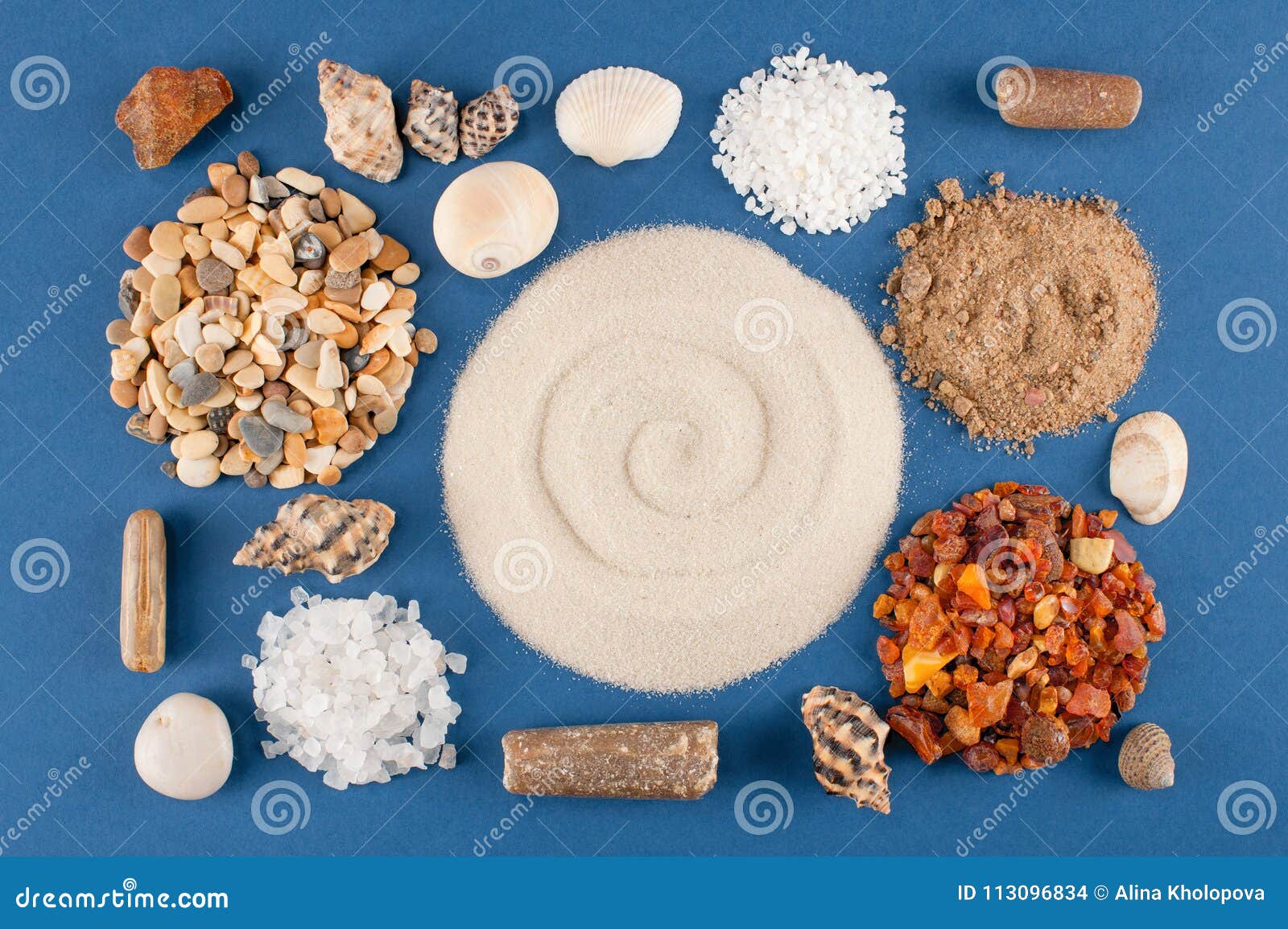 Abstract Geometric Pattern of Various Sea Shells, Sand and Stone Stock ...