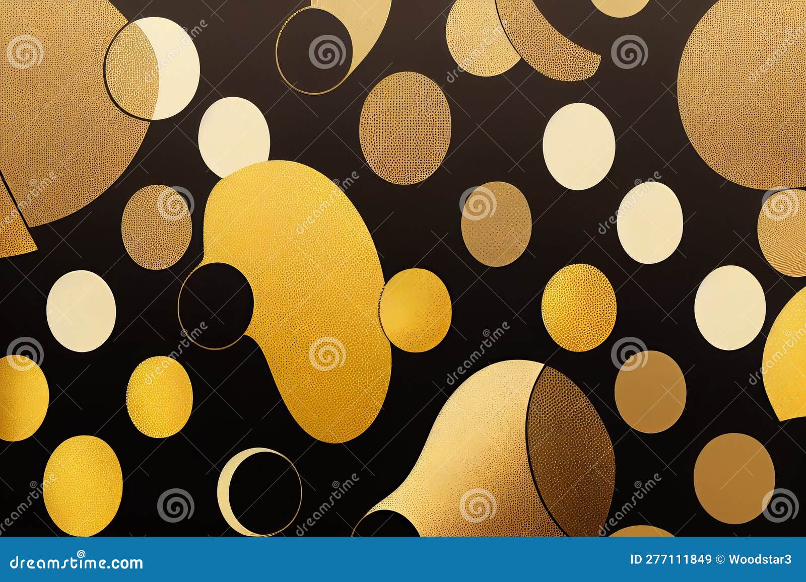 Abstract Geometric Pattern with Yellow and Black Dots on Golden ...