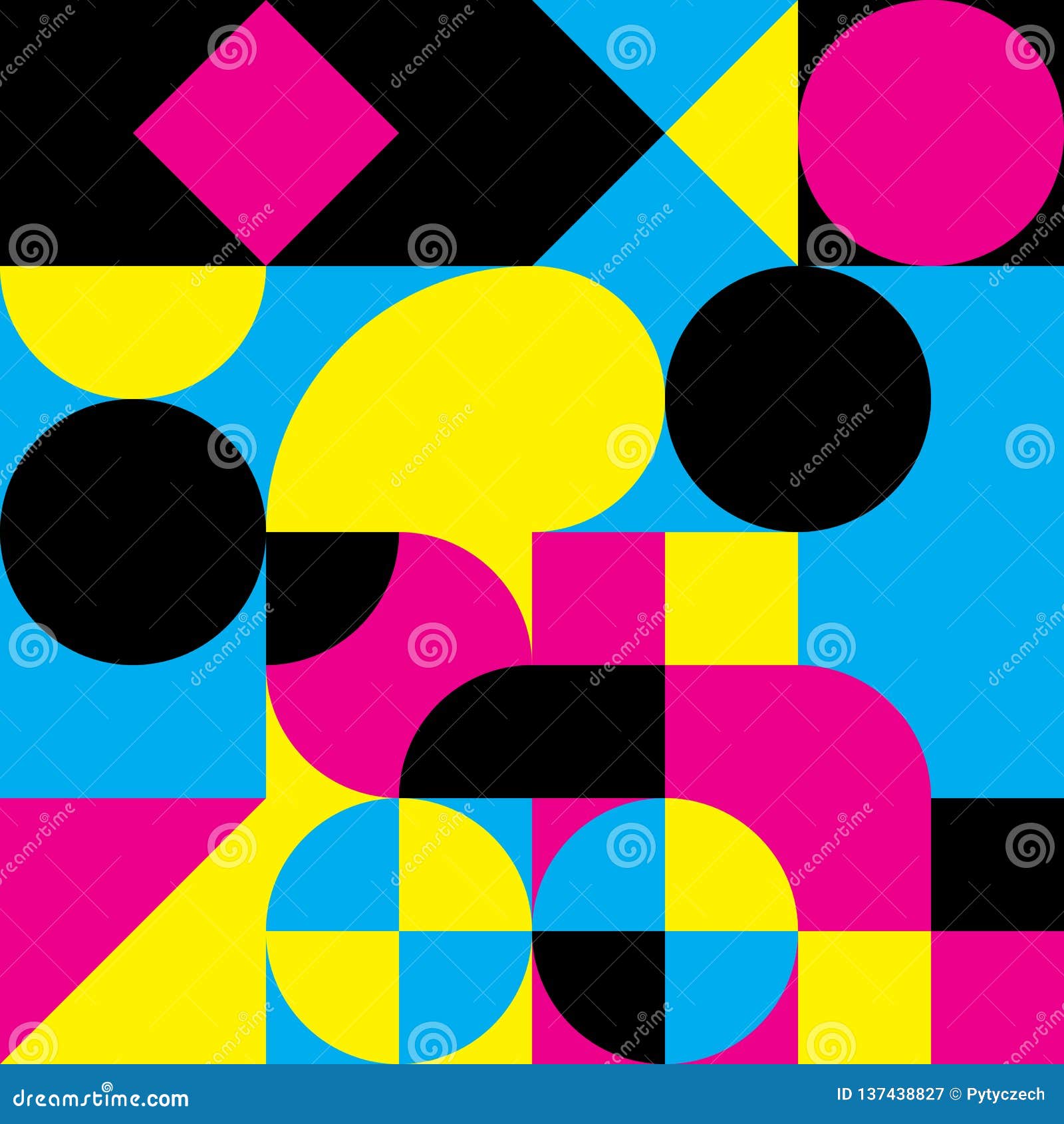Abstract Geometric Retro Design. Vector Seamless Pattern in CMYK Colors ...