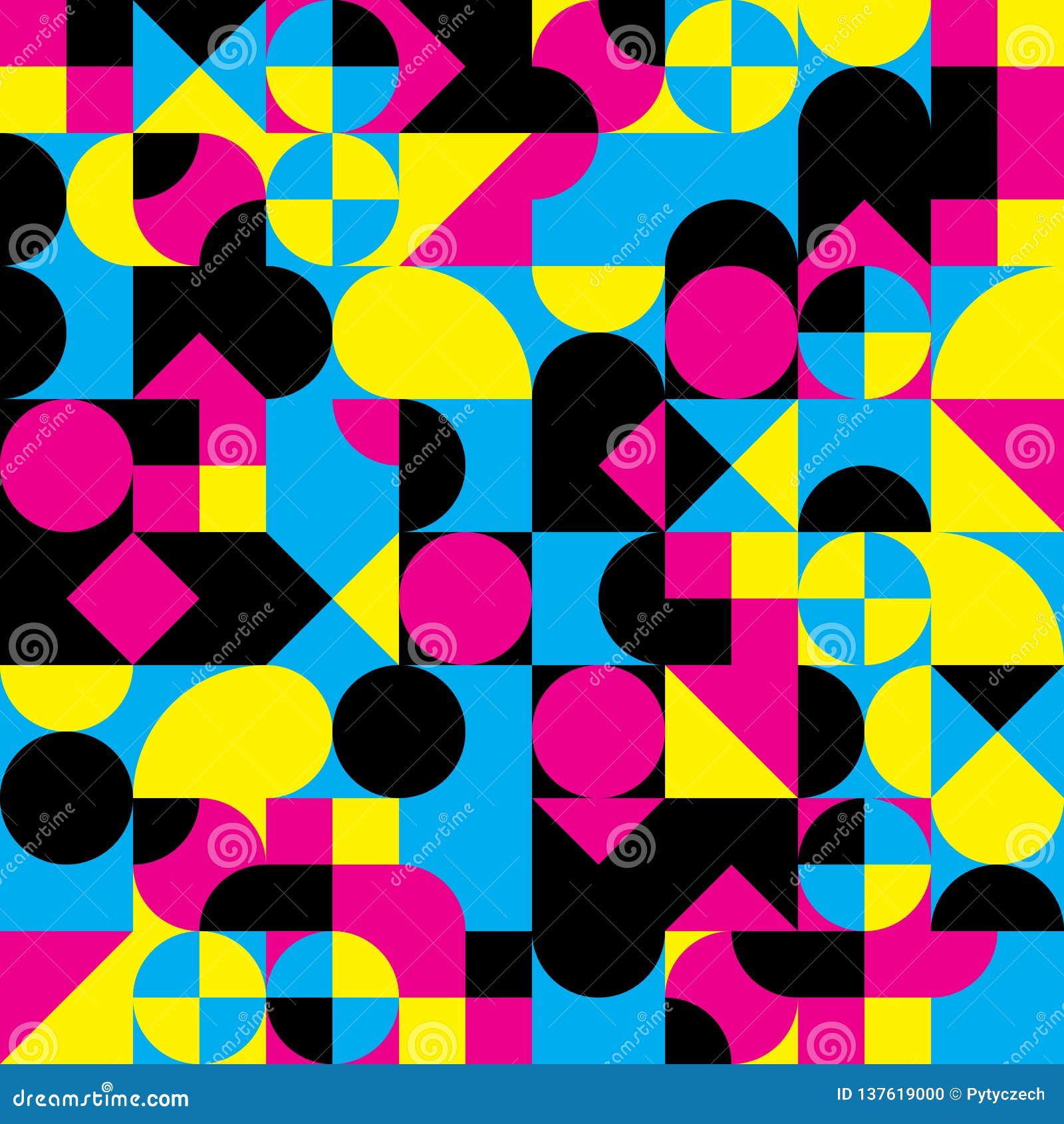 Abstract Geometric Retro Design. Vector Seamless Pattern in CMYK Colors ...