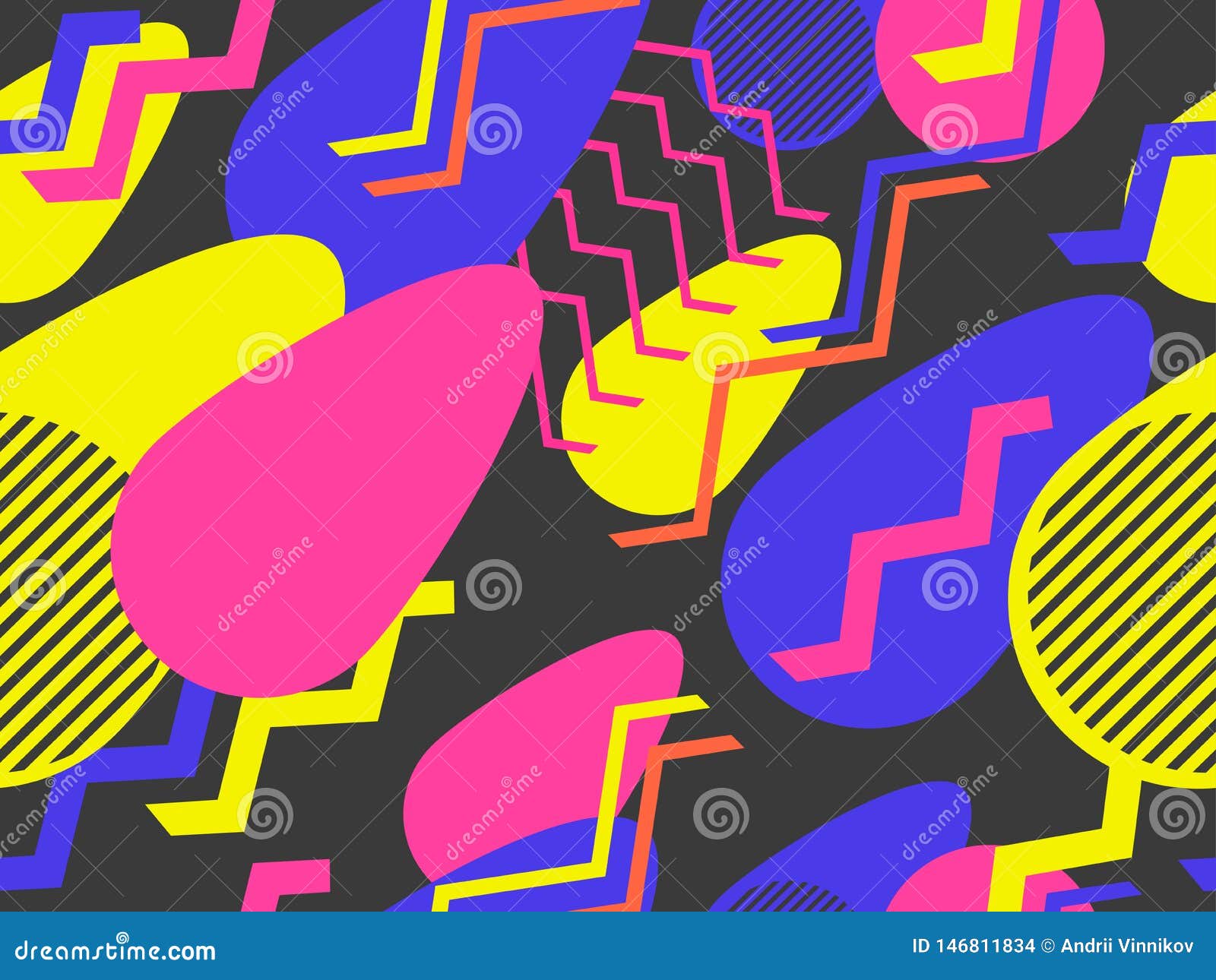 Abstract Geometric Seamless Pattern in the Memphis Style of the 80s ...