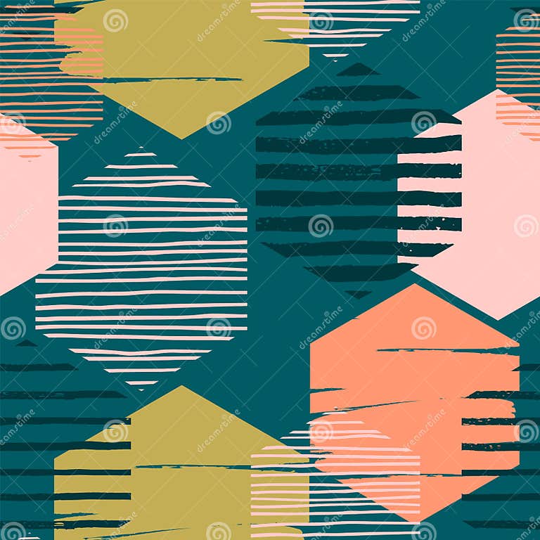 Abstract Geometric Seamless Repeat Pattern with Hexagons. Stock Vector ...