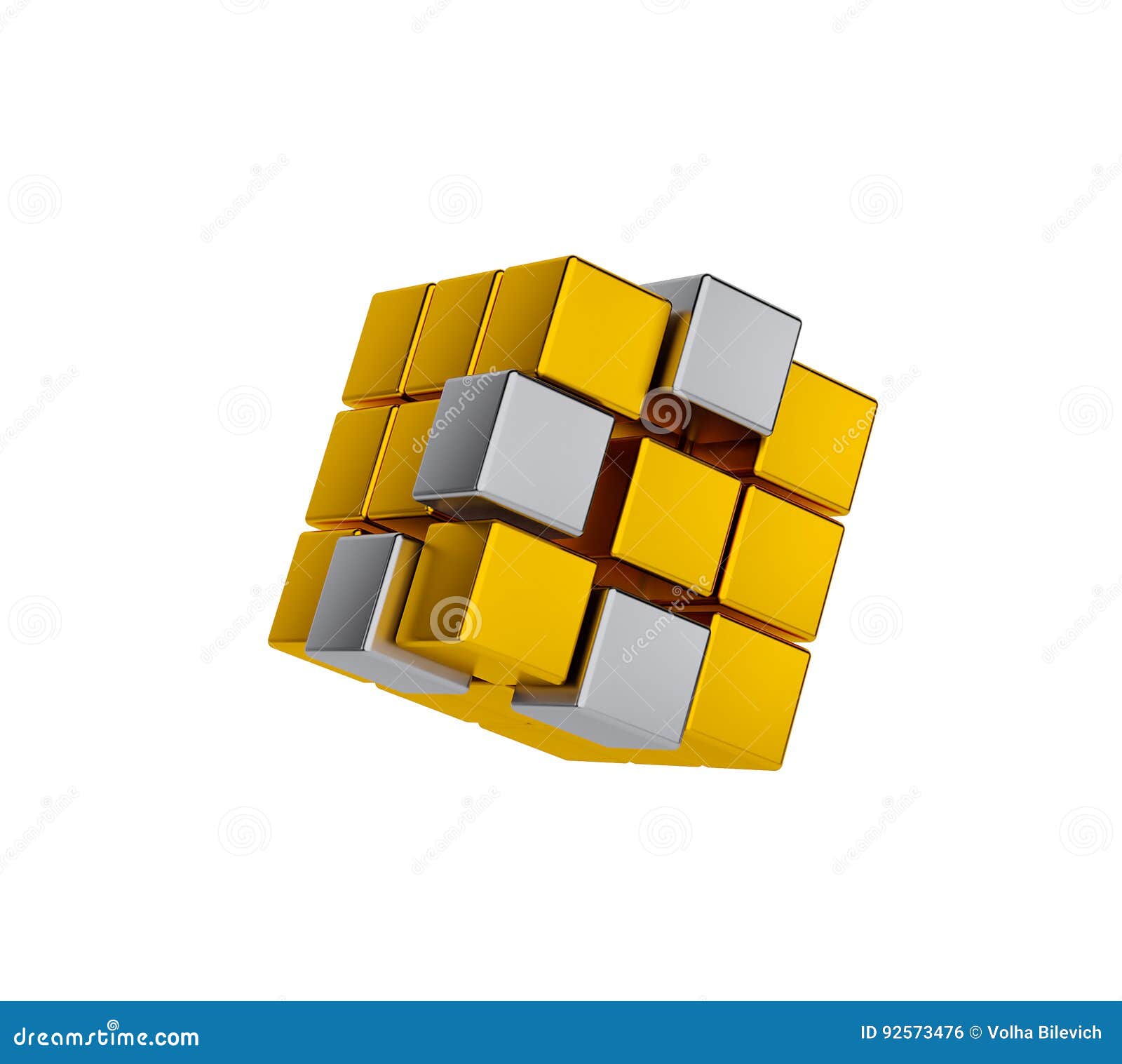 Abstract Geometric Shape from Golden and Silver Cubes. 3d Render Stock ...