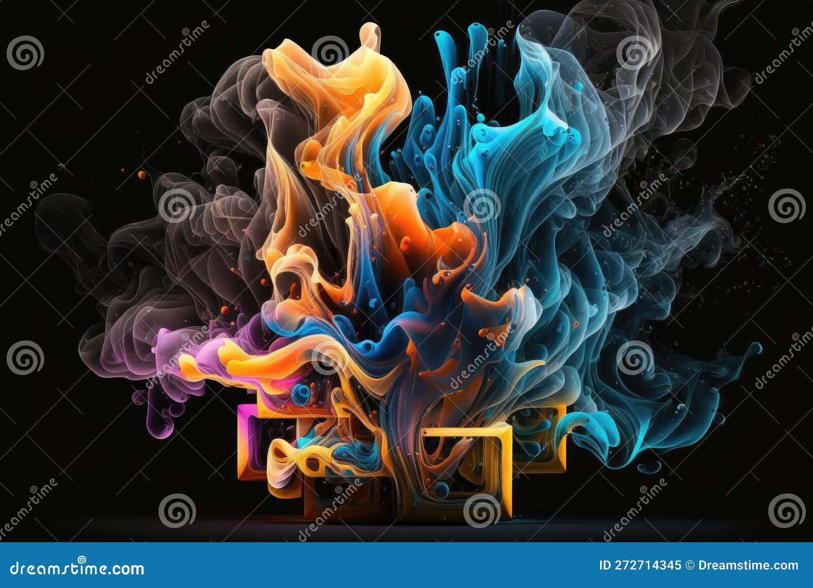 Abstract Geometric Shape Pattern with Colorful Fume Explosion on Black ...