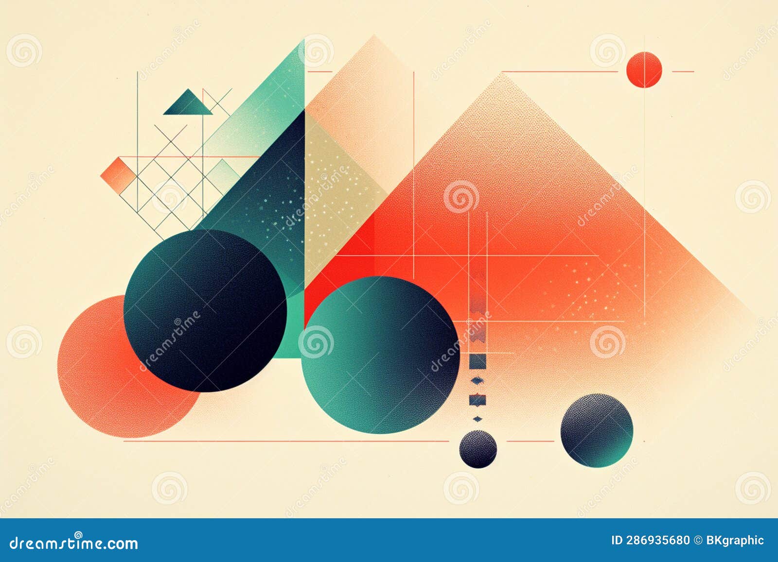 Abstract Geometric Shape, Retro Risograph, on Grainy Color Fades ...