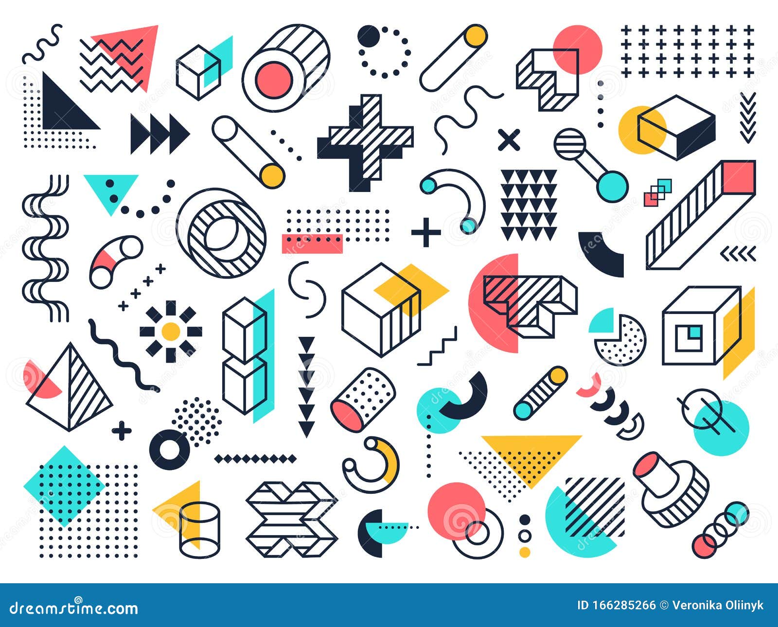 Abstract Geometric Shapes. Circle and Triangle, Graphic 90s Funky ...