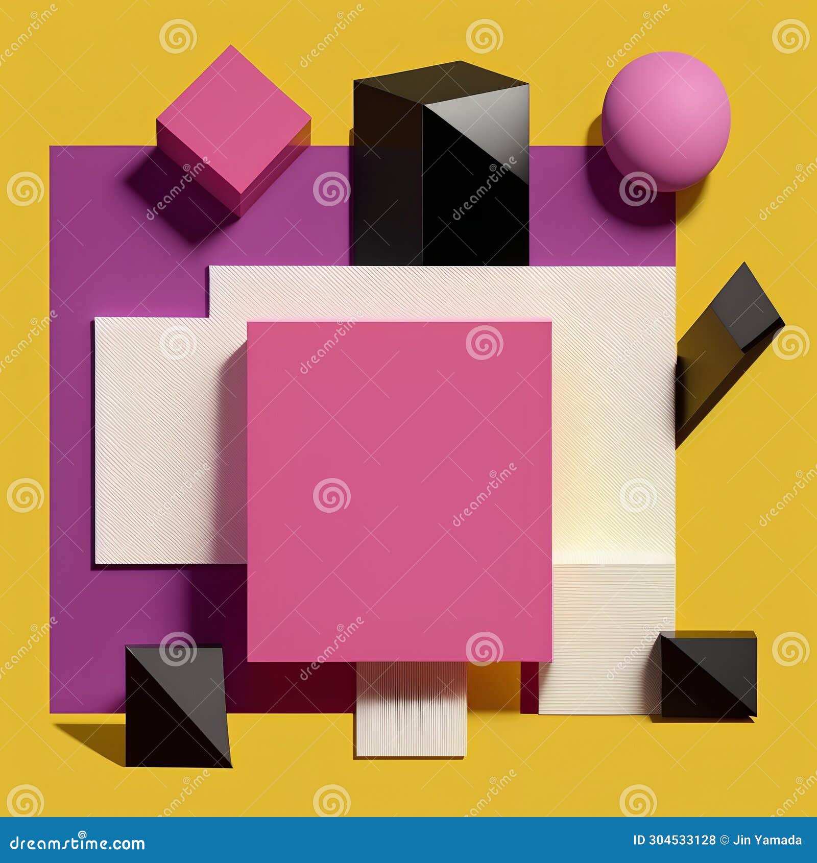 Abstract Geometric Shapes Composition on Yellow Background. Minimal ...