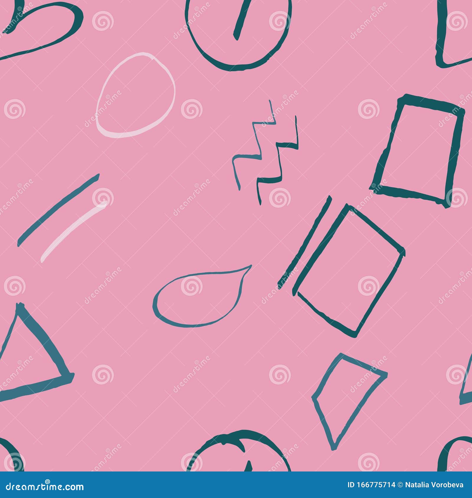 Abstract Geometric Shapes on Pink Trendy Seamless Pattern with Hand ... Abstract Geometric Shapes on Pink Trendy Seamless Pattern with Hand ...