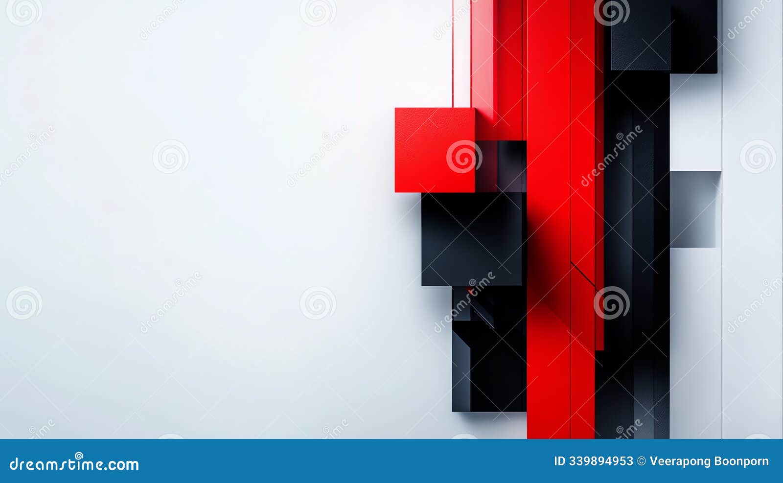 Abstract Geometric Shapes in Red, Black and White on a Plain Background ...