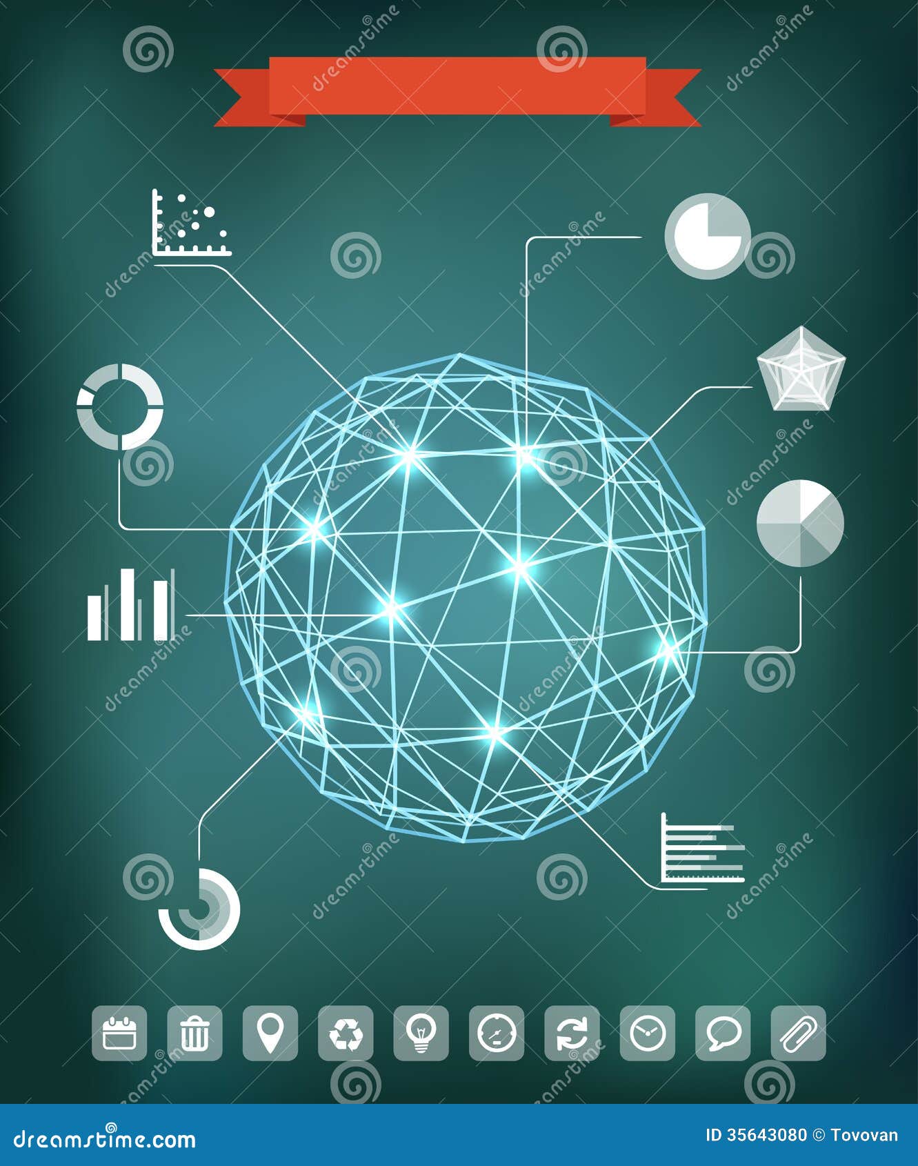 Abstract Geometric Sphere with Charts and Icons Stock Vector ...