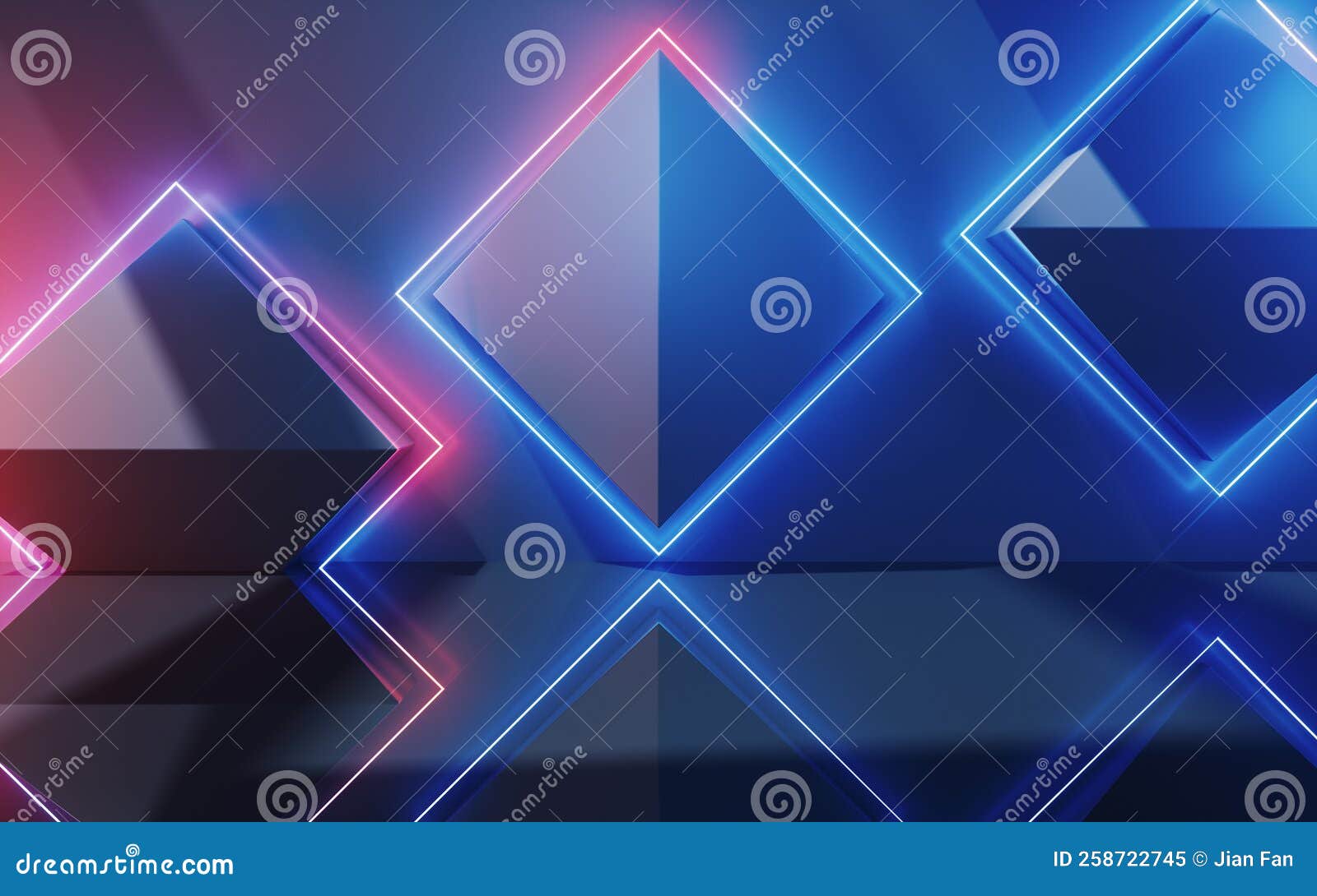 Abstract Geometric Structure with Glowing Neon Lines, 3d Rendering ...