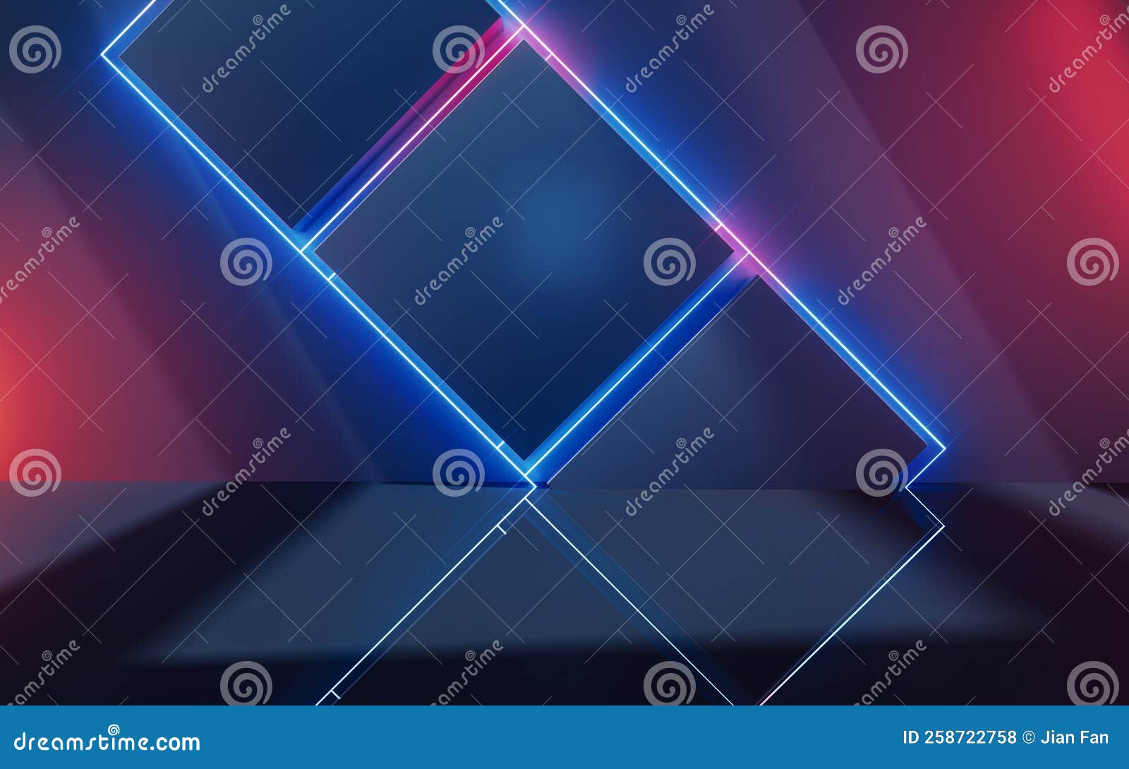 Abstract Geometric Structure with Glowing Neon Lines, 3d Rendering ...