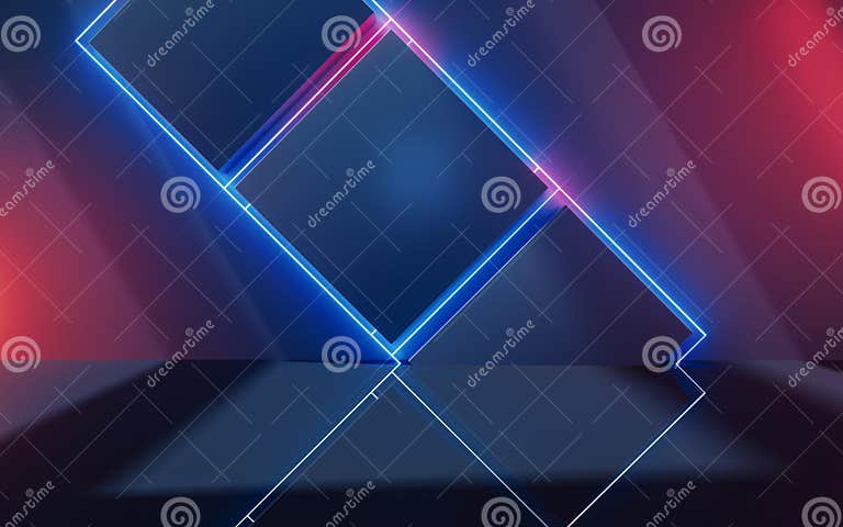 Abstract Geometric Structure with Glowing Neon Lines, 3d Rendering ...