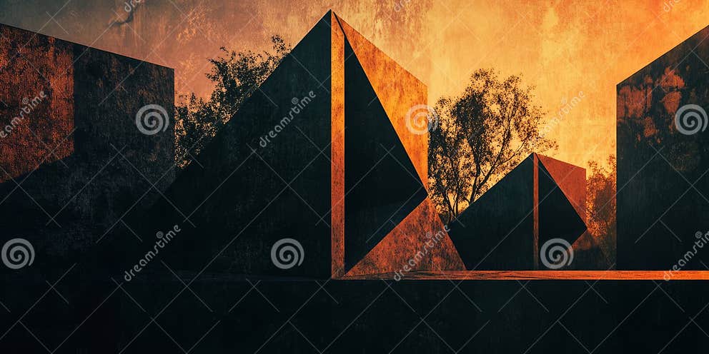 Abstract Geometric Structures at Sunset with Dramatic Shadows Stock ...