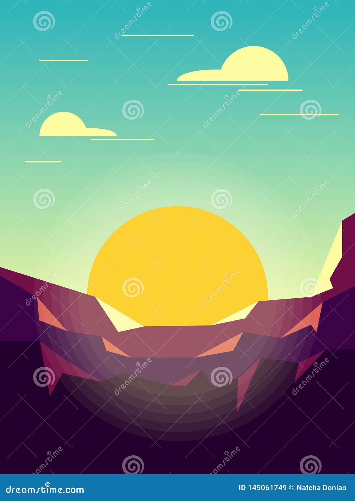 Abstract Geometric Sunset Landscape Poster Background Stock ...
