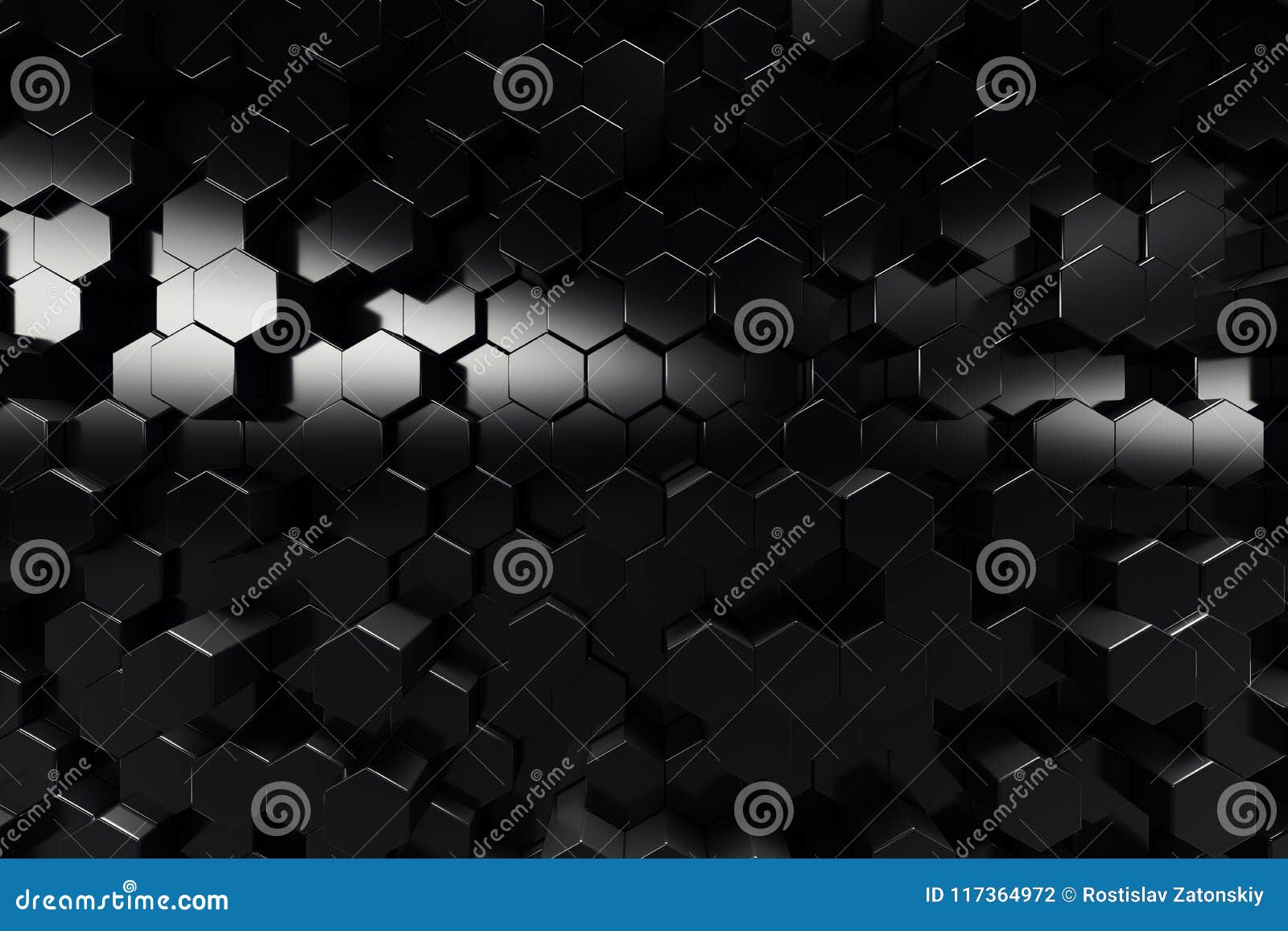 Abstract Geometric Surface. Hexagonal Black Background. 3D Rendering ...