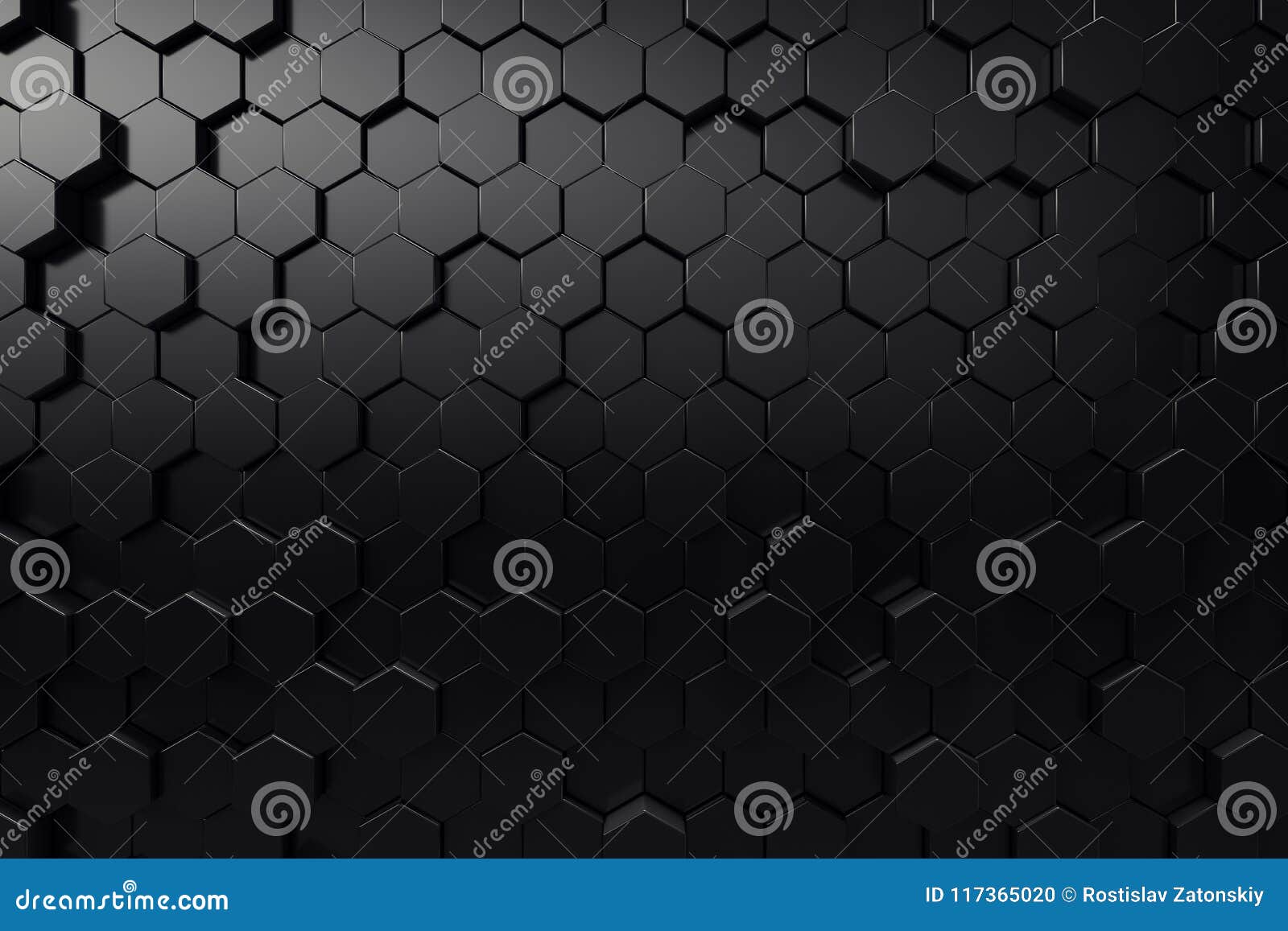 Abstract Geometric Surface. Hexagonal Black Background. 3D Rendering ...