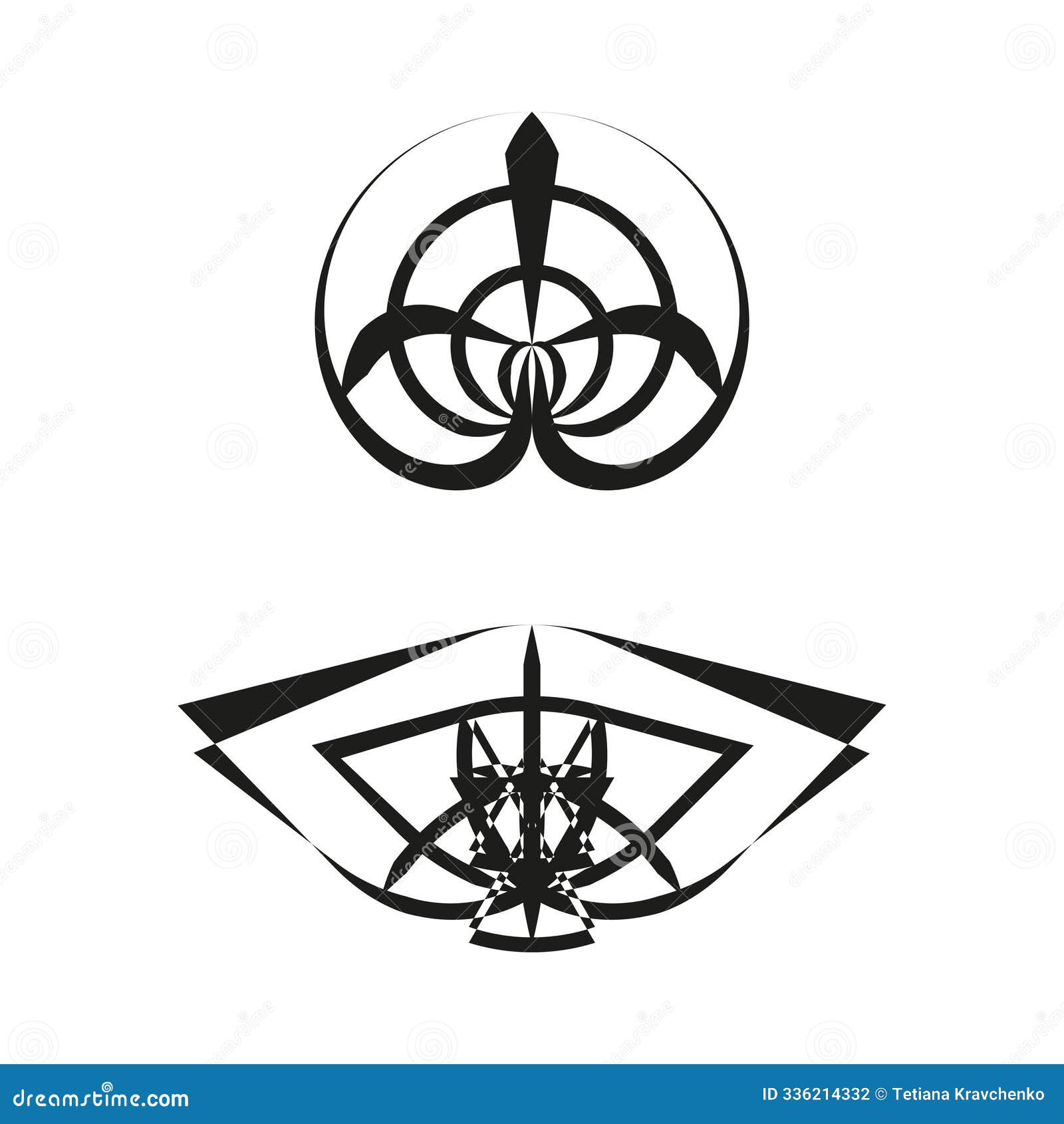 Abstract Geometric Symbols. Symmetrical Black Shapes. Sharp Angular ...