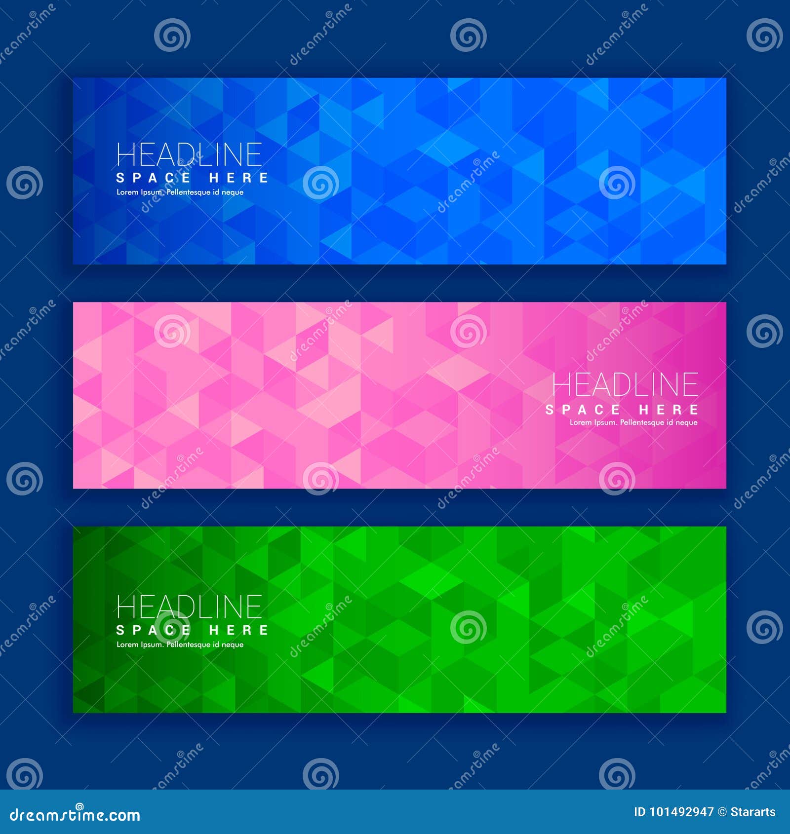 Abstract Geometric Triangle Shapes Banners in Three Different Co Stock ...