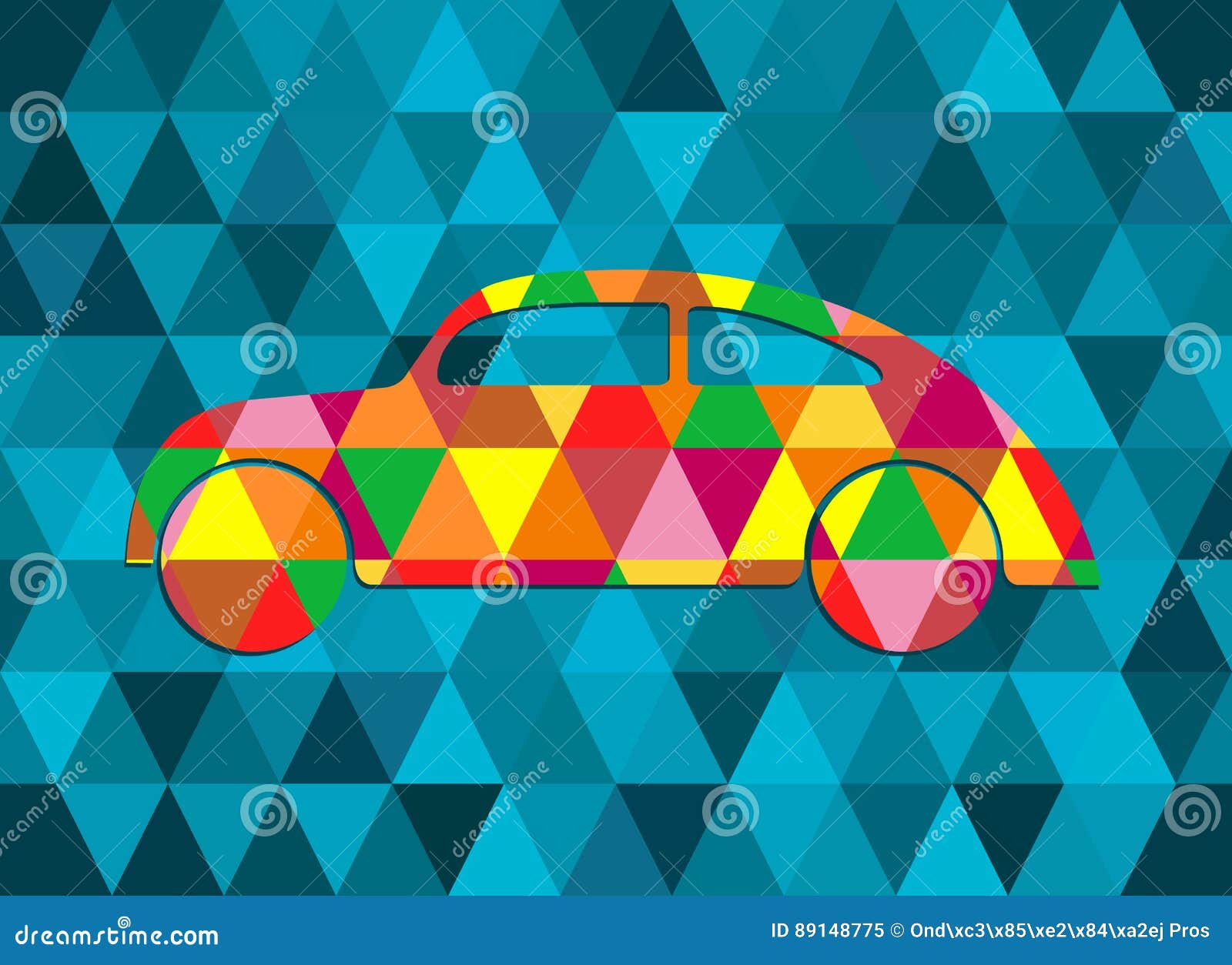 Abstract Geometric Vector Background With Color Car, Triangle Pattern ...