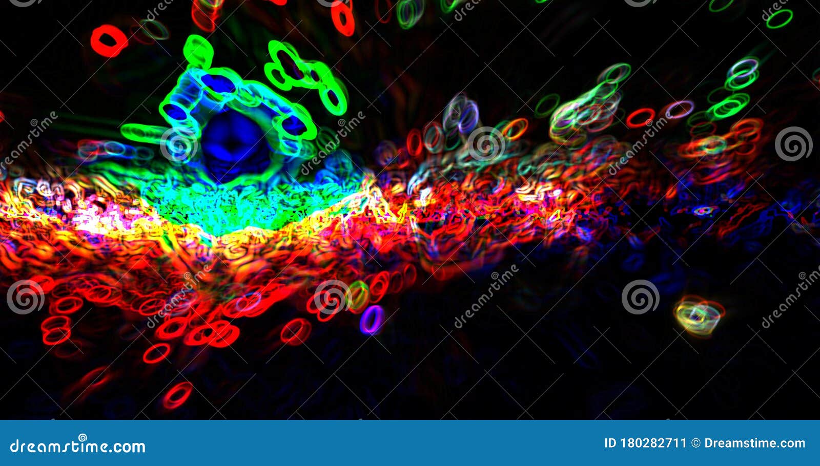 Abstract Geometric Volumetric Composition with Flying Bright Luminous ...