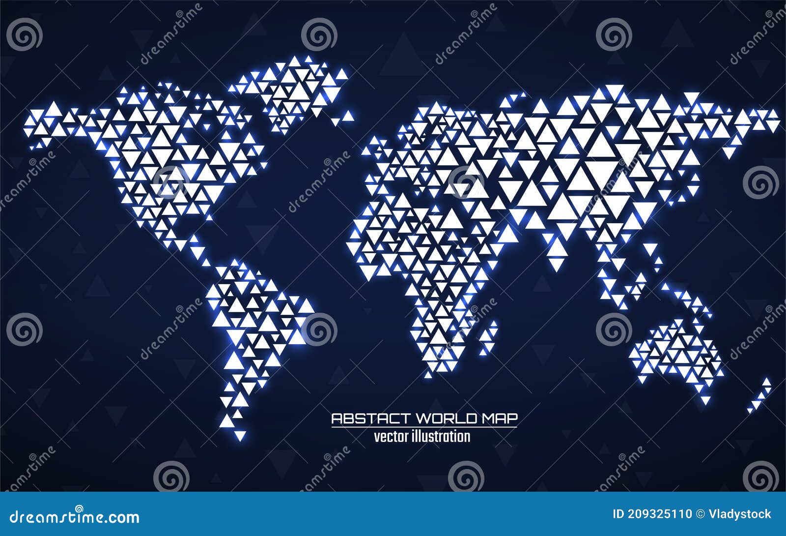 Abstract Geometric World Map with Glowing Triangles Stock Vector ...