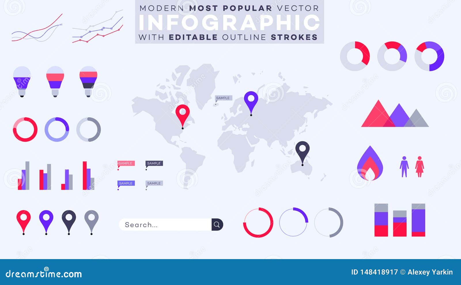 Abstract Geometric World Map. Most Popular Infographic Elements Stock Vector - Illustration of ...