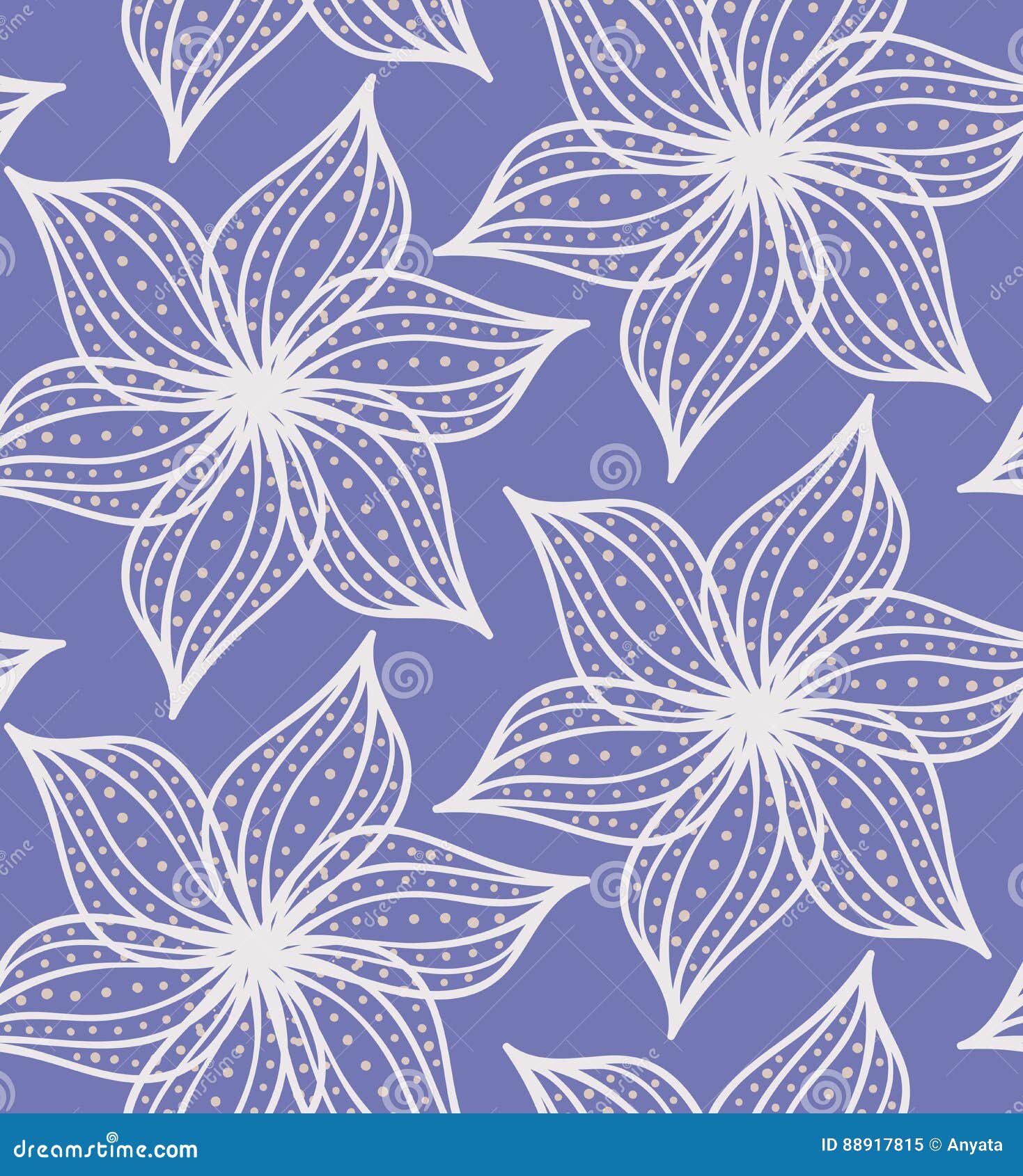 Abstract Geometrical Flower with Pointy Pedals with Dots on Blue Stock ...