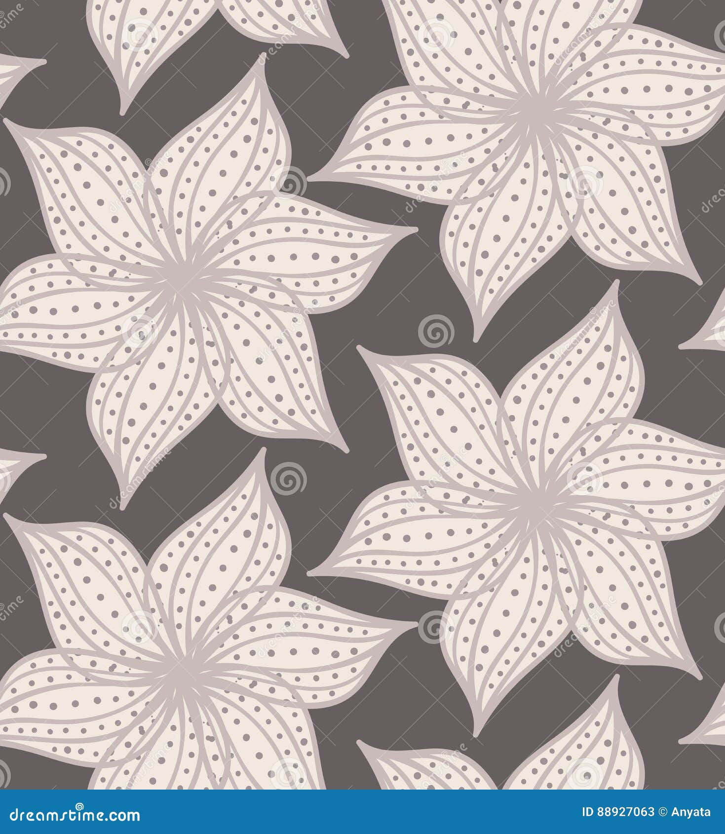 Abstract Geometrical Flower with Pointy Pedals with Dots on Gray Stock ...