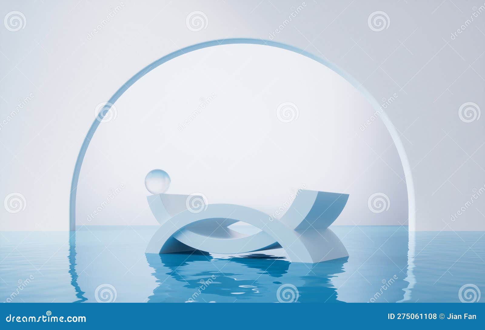 Abstract Geometry with Water Surface, 3d Rendering Stock Illustration ...