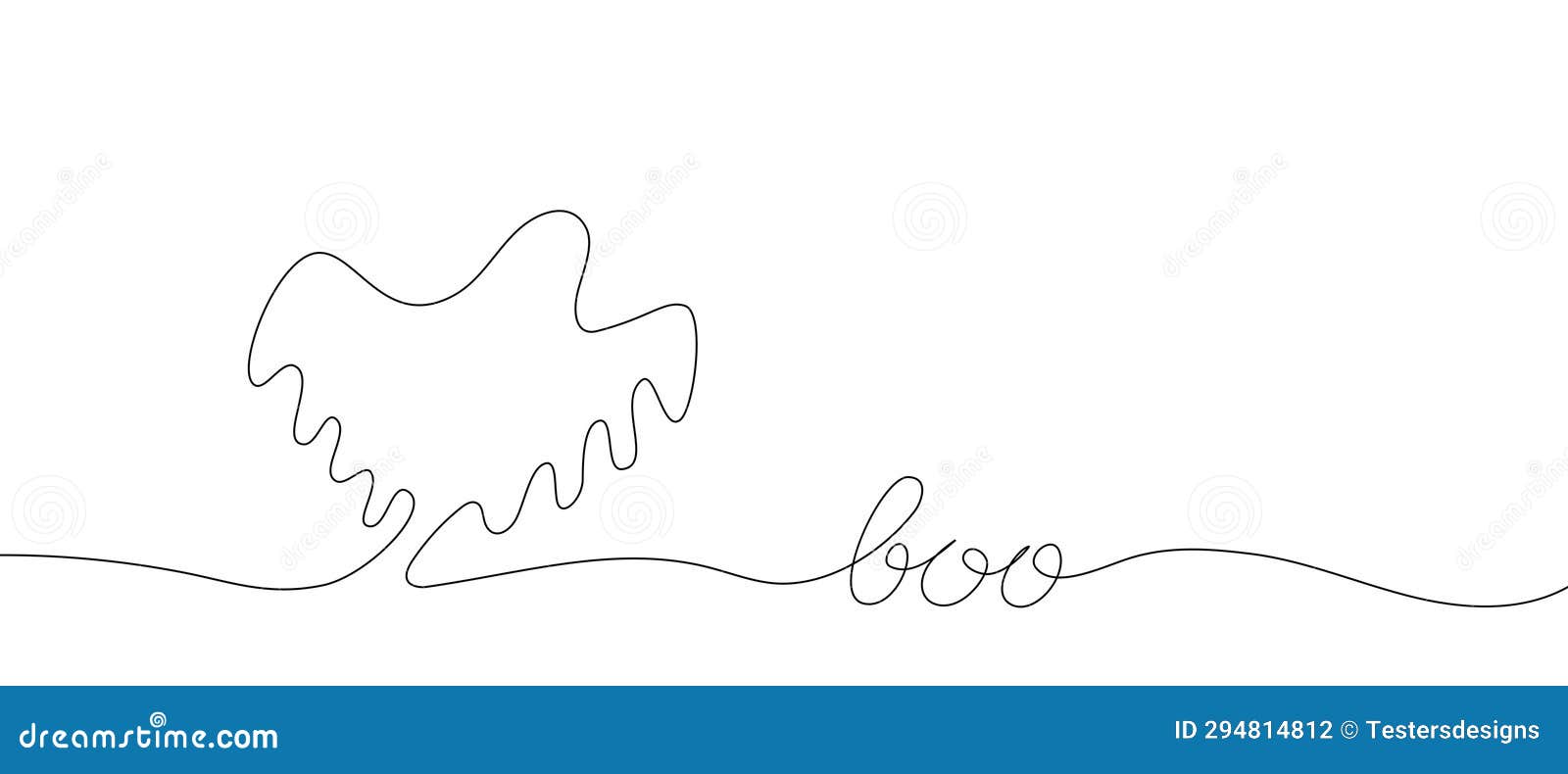 Abstract Ghost for Halloween Continuous One Line Drawing. Black and ...
