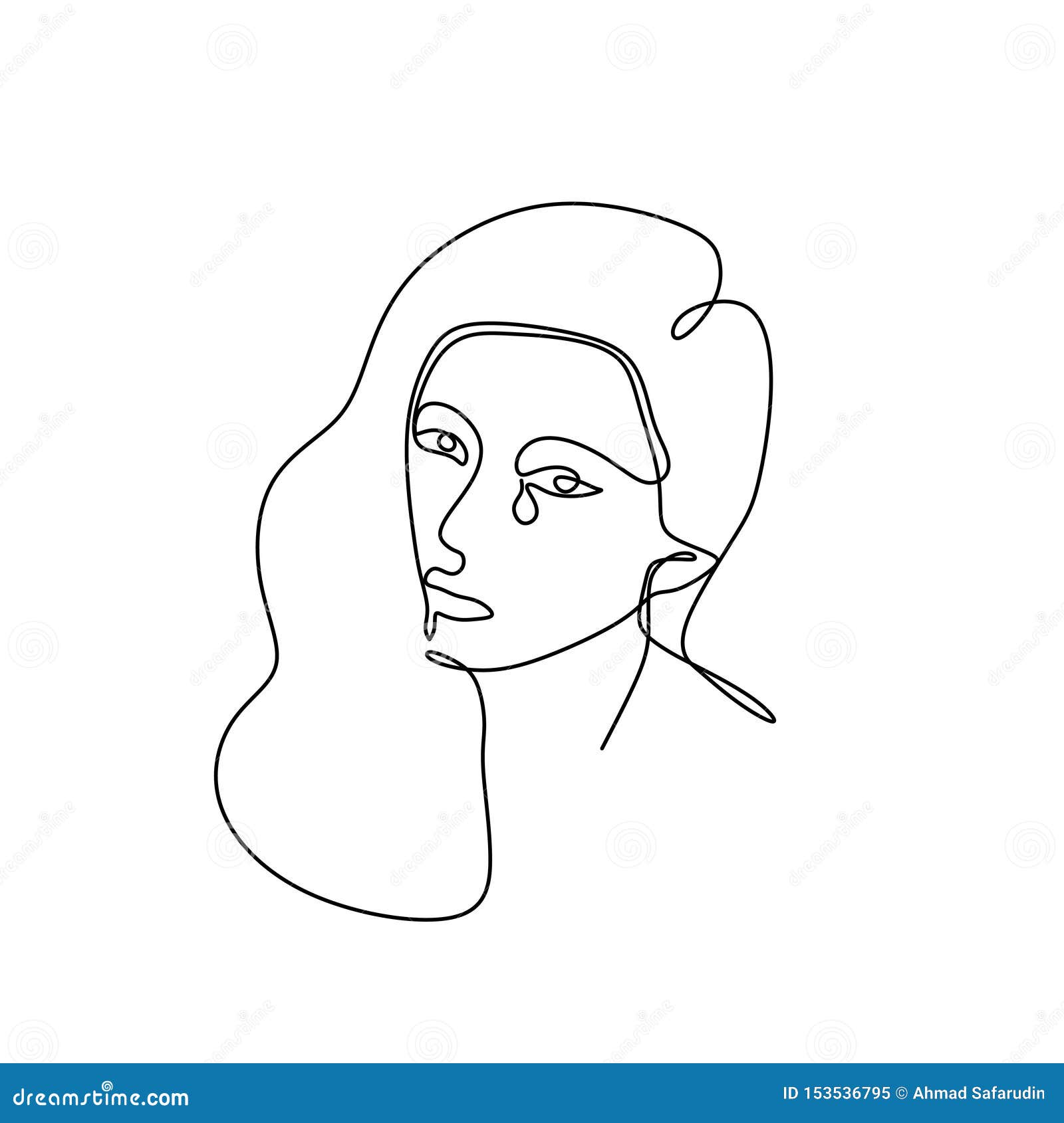 Abstract Girl Face Minimalism Continuous Line Drawing Vector