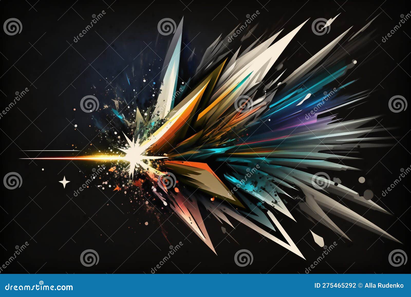 Abstract Glare, Flares and Rays. Falling Meteorite, Asteroid, Comet in ...