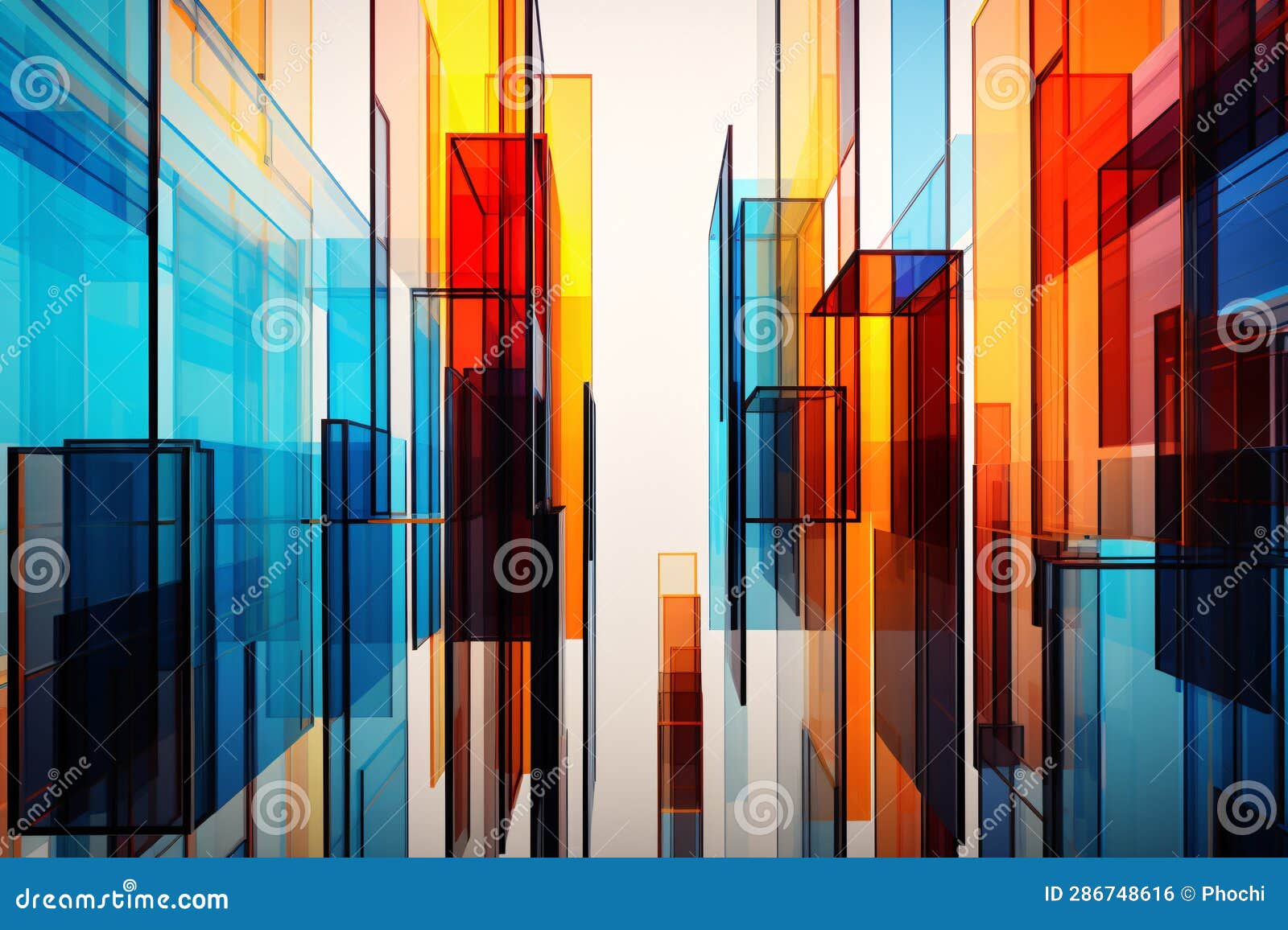 Abstract Glass Building with Multi Colored Lines Stock Illustration ...
