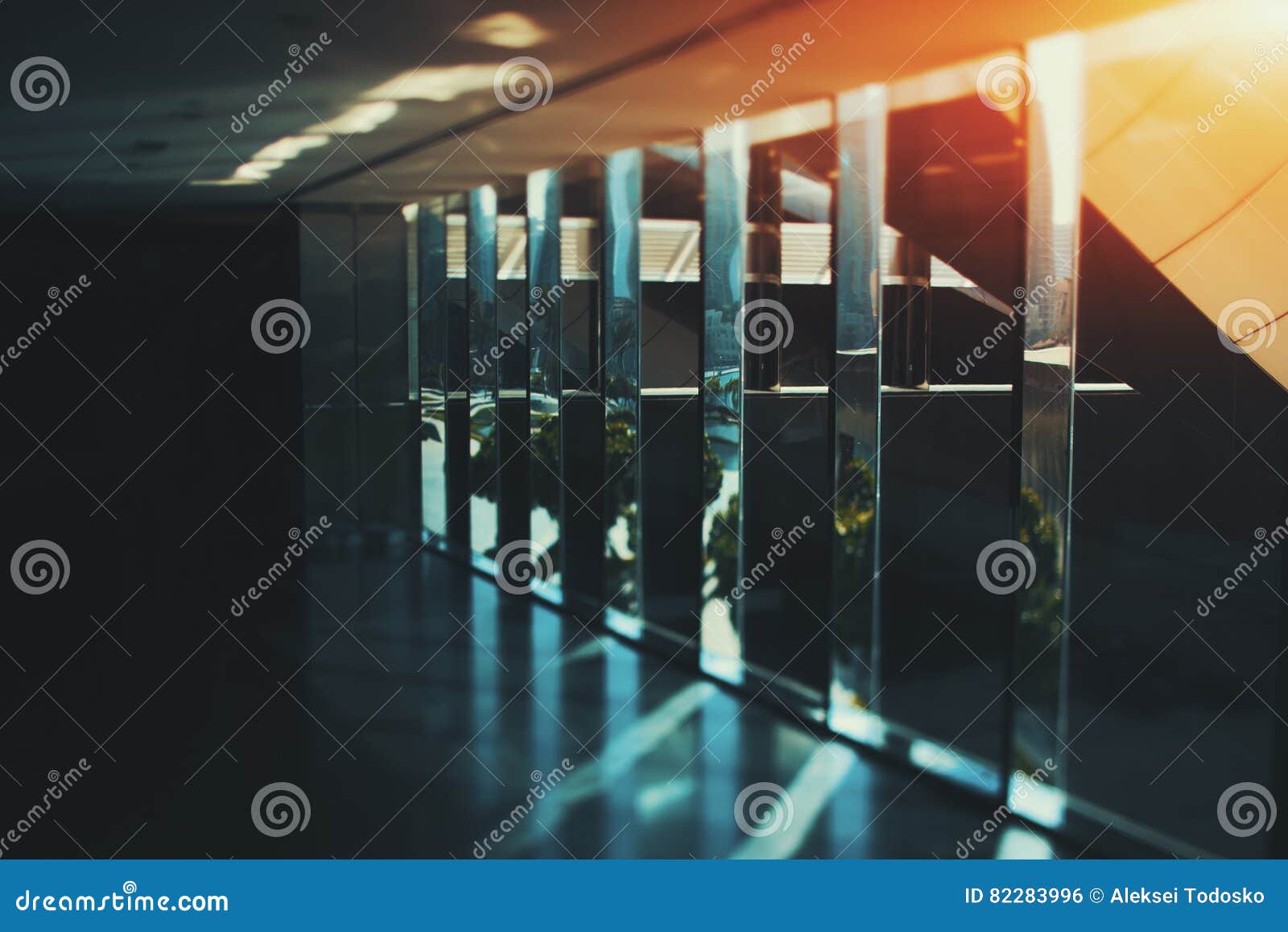 Abstract Glass and Chrome Office Interior Background with Sun Ra Stock ...