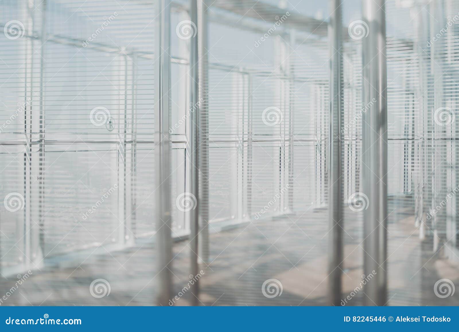 Abstract Glass and Chrome Office Interior Background in Sun Rays Stock ...