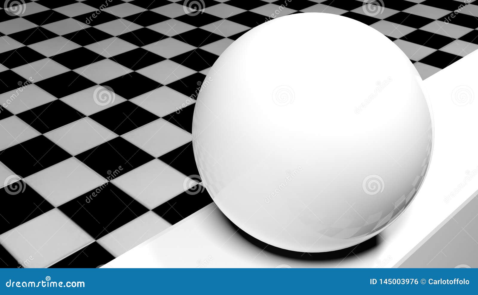 Abstract - Glass Reflective Sphere on Checkered Room - 3D Renderign ...