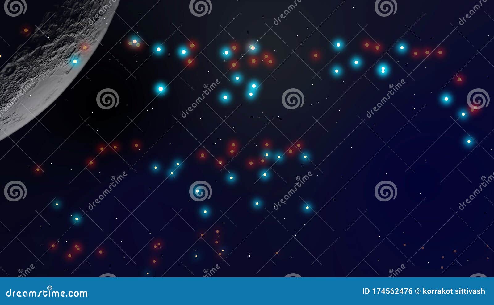 Abstract Glitter Shiny Sparks Dust Particles with Moon Background 3d ...