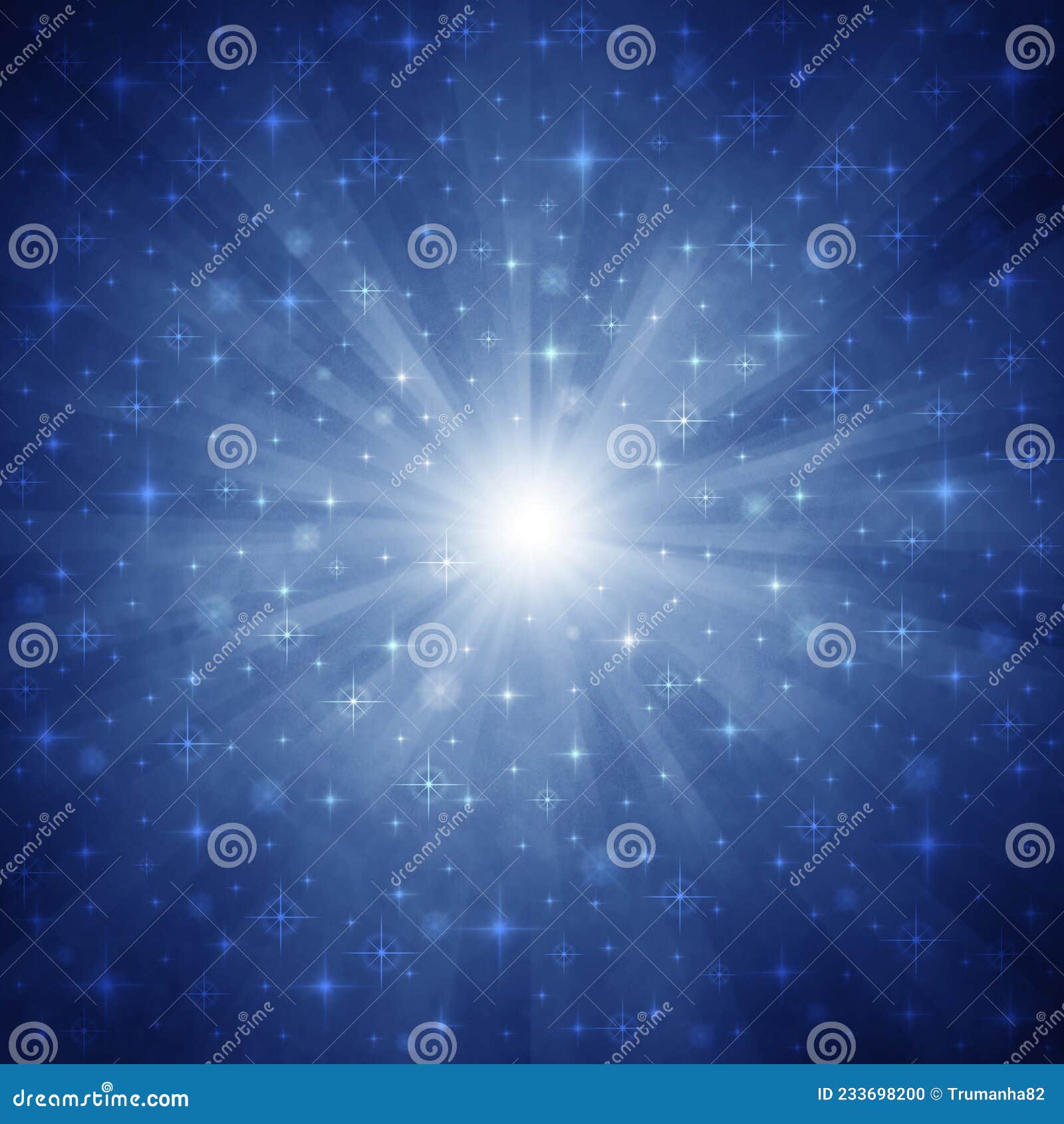 Abstract Glittering Sparkles and Rays in Dark Blue Gradient Background ...
