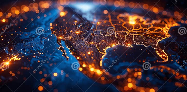 Abstract Global Network Connectivity Map with USA and Glowing Data ...