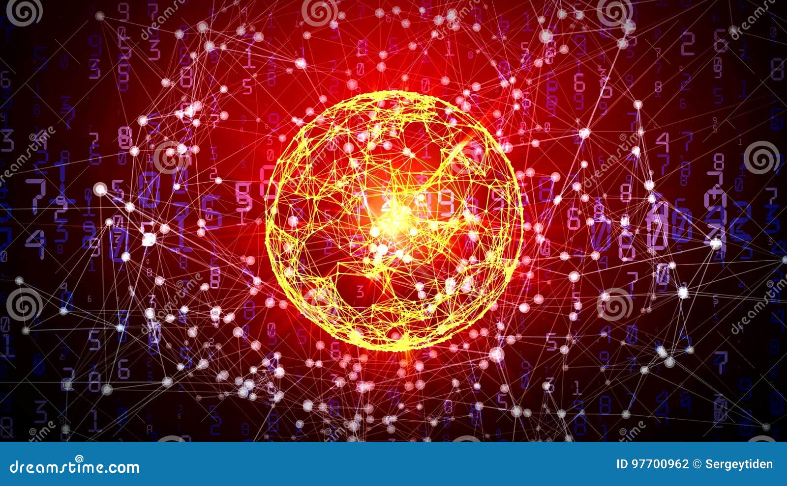 Abstract Global Network Sphere with Moving Numbers, Lines and Dots ...